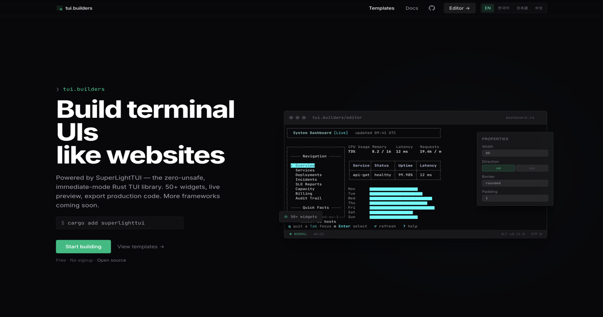 tui.builders — Visual TUI Builder for Rust